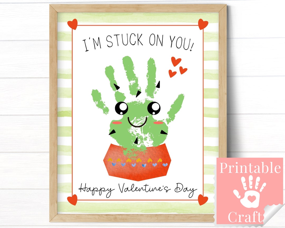 Valentine Card for Kids, Cute Cactus "stuck on You" Valentine's Day ...
