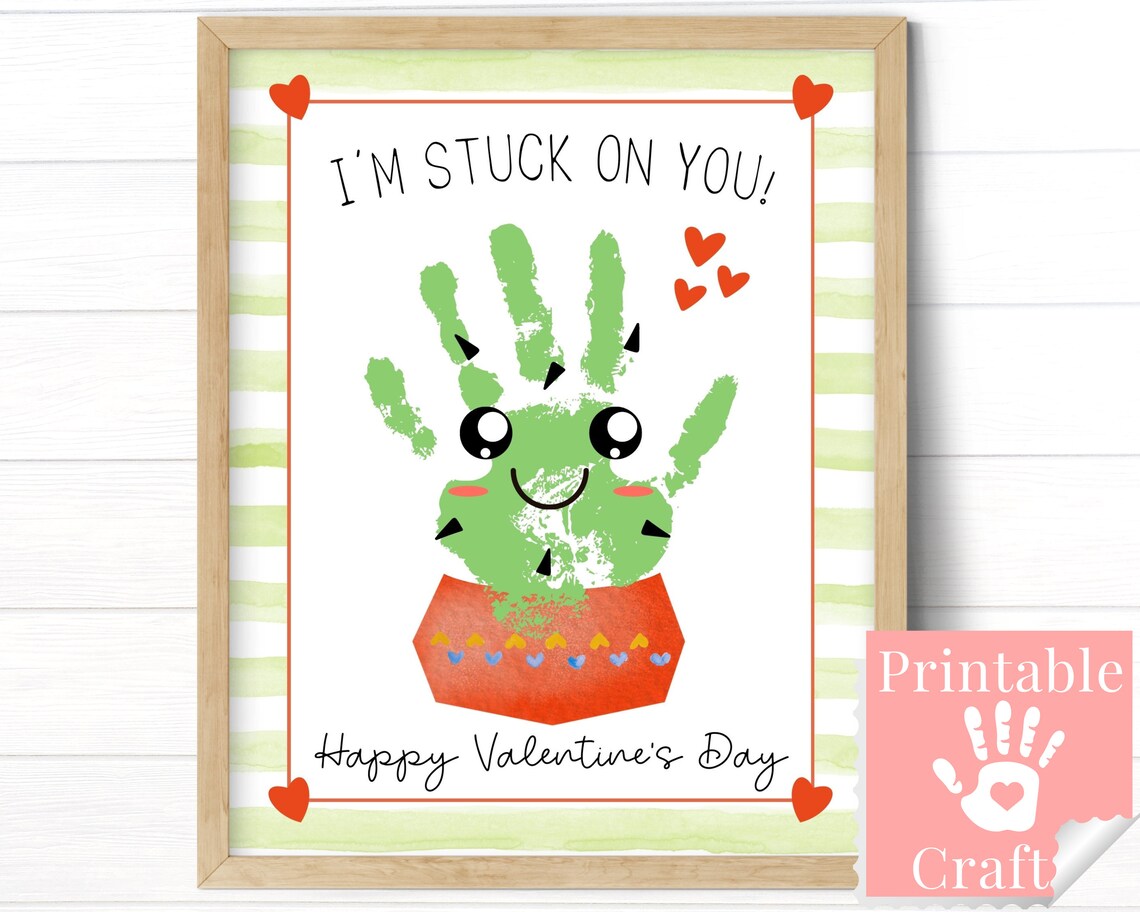 Valentine Card for Kids, Cute Cactus "stuck on You" Valentine's Day ...