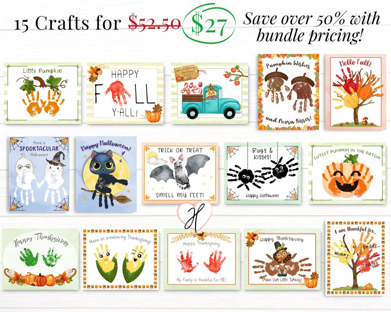 Fall Handprint Crafts Bundle Preschool Printable Set Easy - Etsy