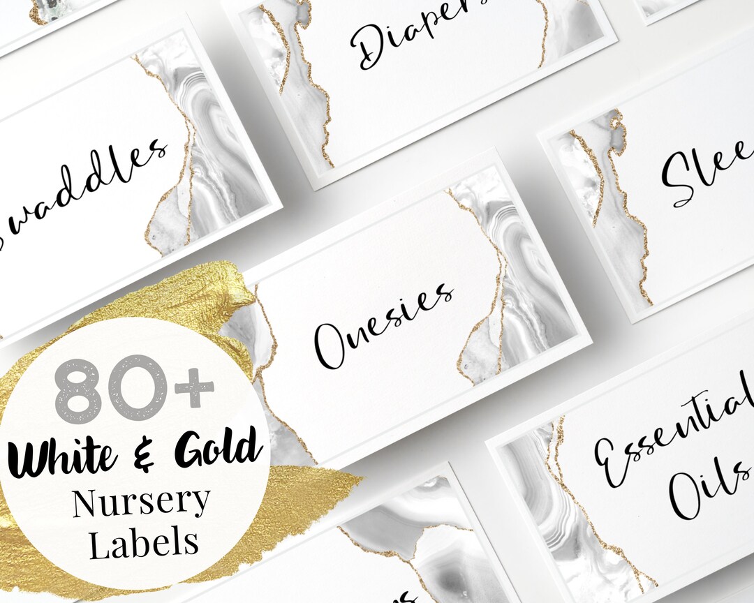 Baby Drawer Labels Set of 80, Nursery Organization, White and Gold ...
