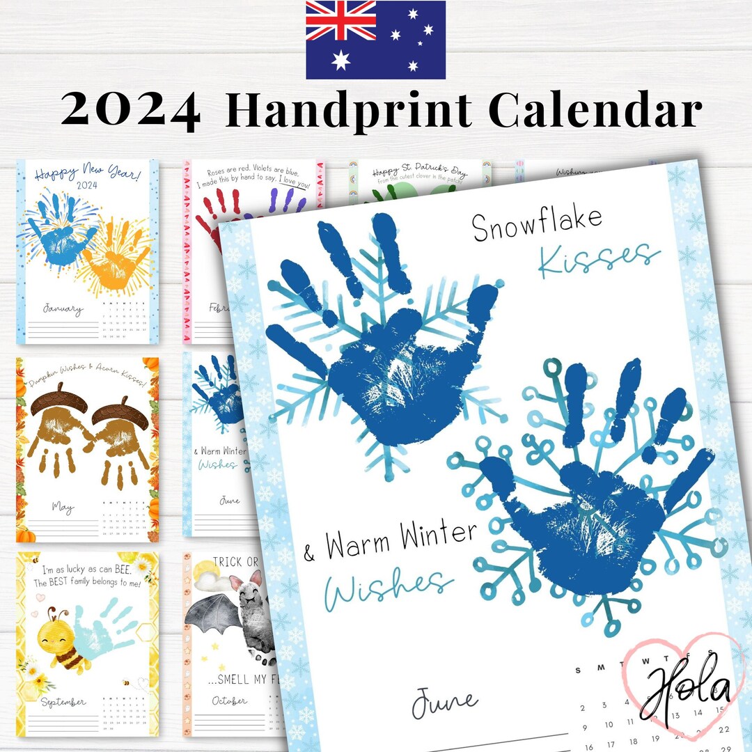 2024 Handprint Calendar for Australia, Kids Wall Calendar Printable ...