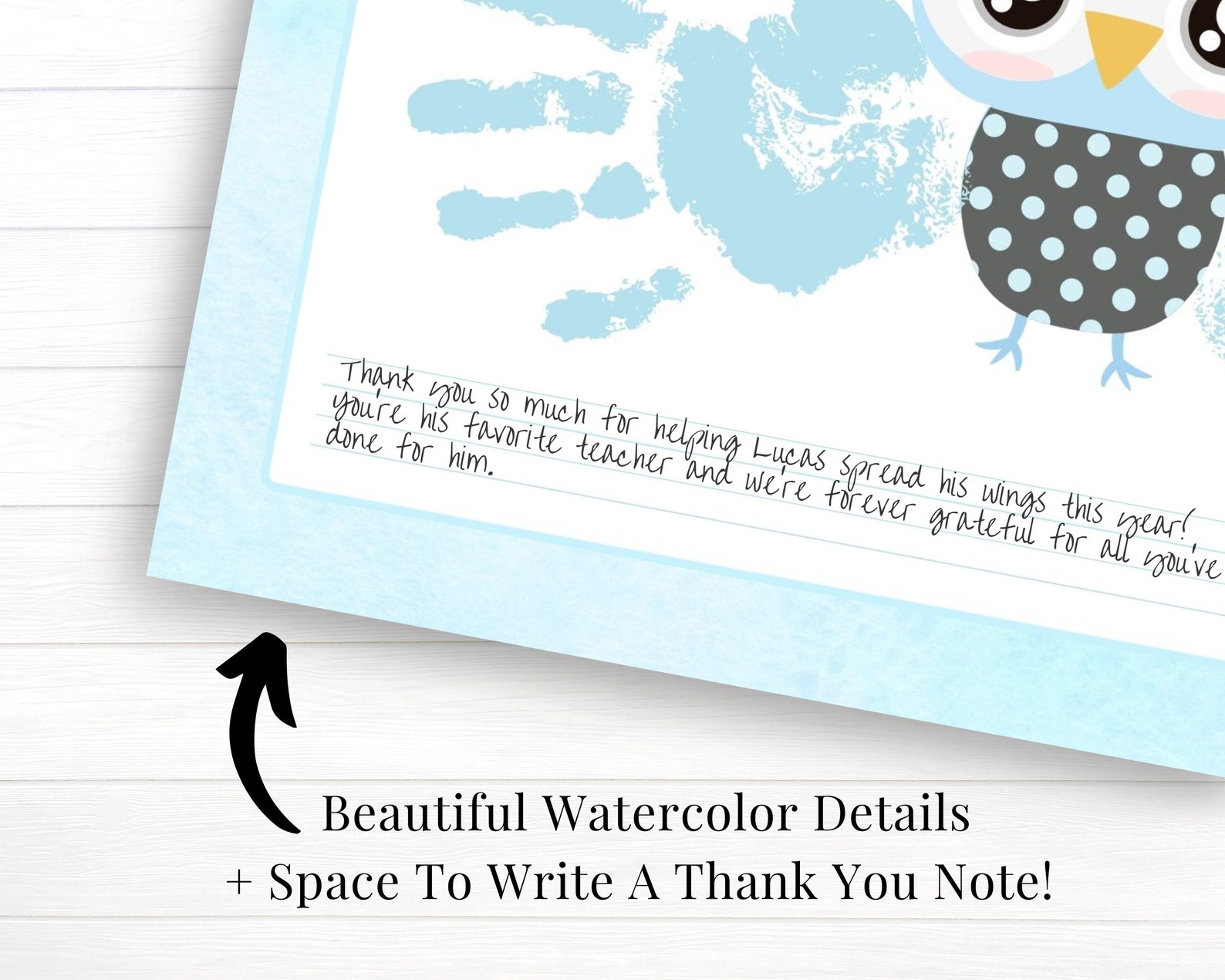 Thank You Card Template, Owl Handprint Art, Teacher Gifts Personalized ...