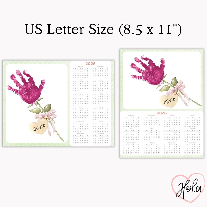 2026 Handprint Desk Calendar Printable, Preschool Hand Print Flowers ...