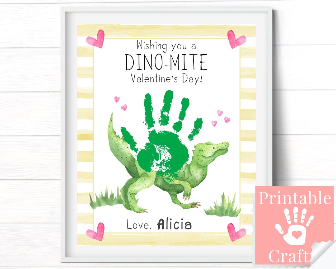 Dinosaur Valentine Card Printable for Girl, Preschool Handprint Art ...