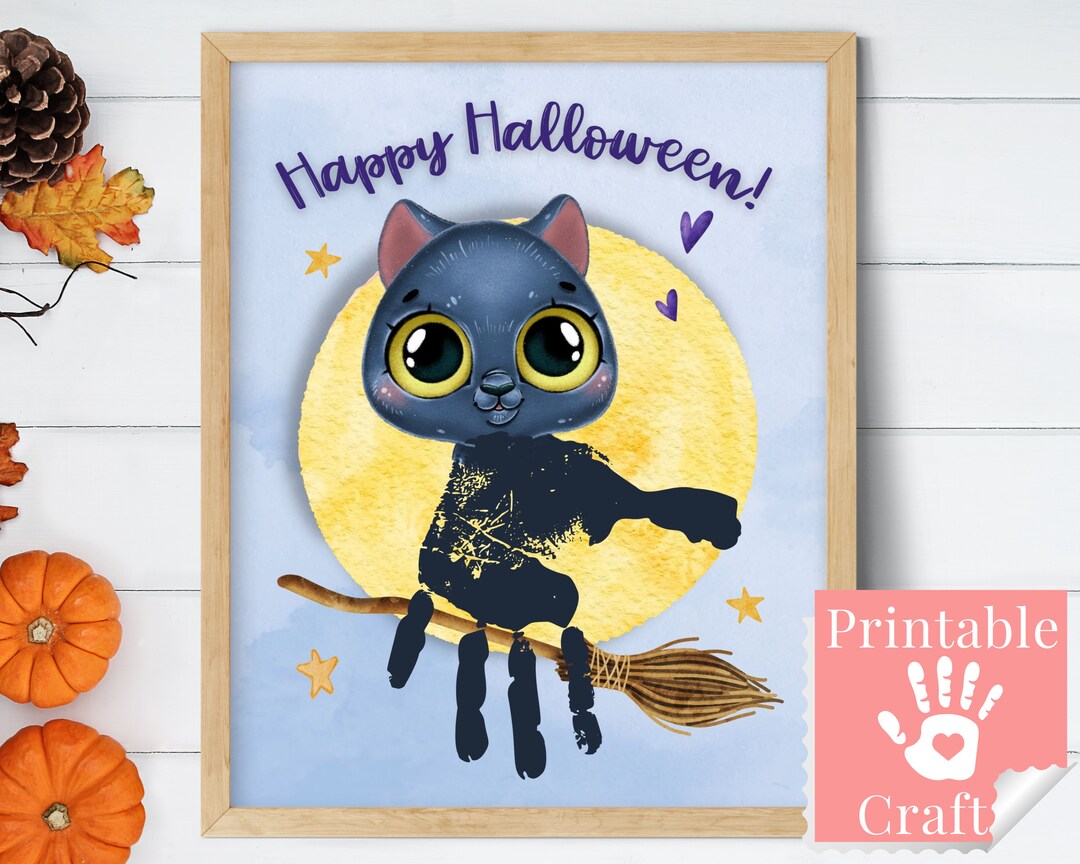 Preschool Halloween Craft for Kids, Black Cat Witch Handprint Art ...