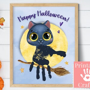 Preschool Halloween Craft for Kids, Black Cat Witch Handprint Art ...