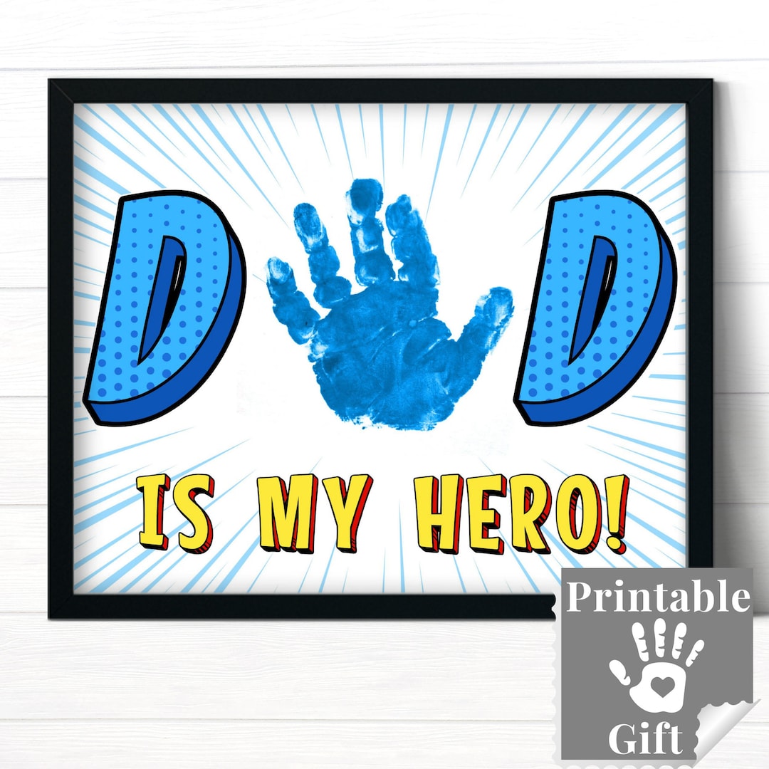Handprints Father's Day Gift, Custom Dad is My Hero Comic Book Theme ...