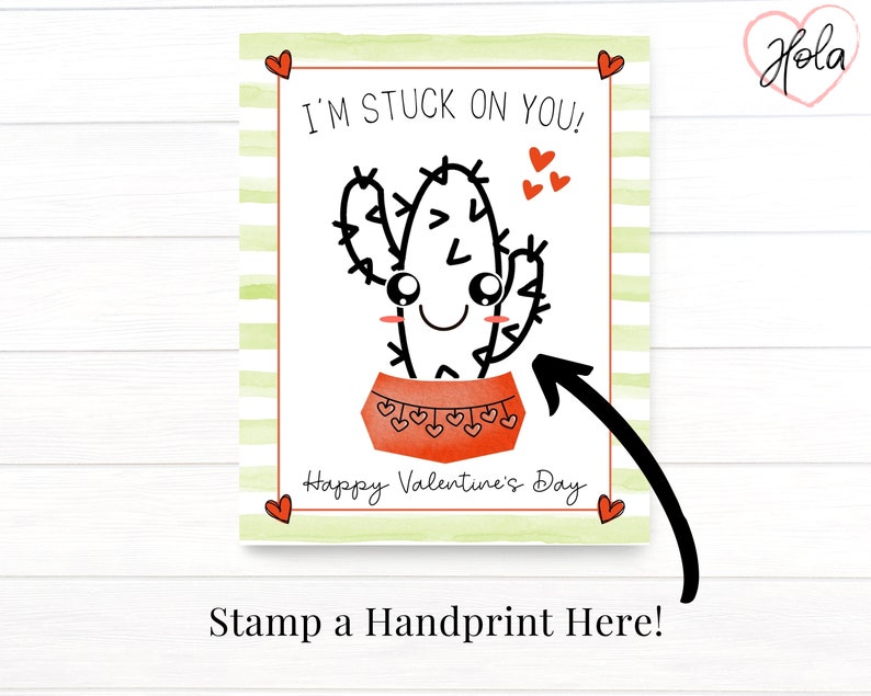 Valentines Day Handprint Card for Kids, Cactus Craft, Personalized ...
