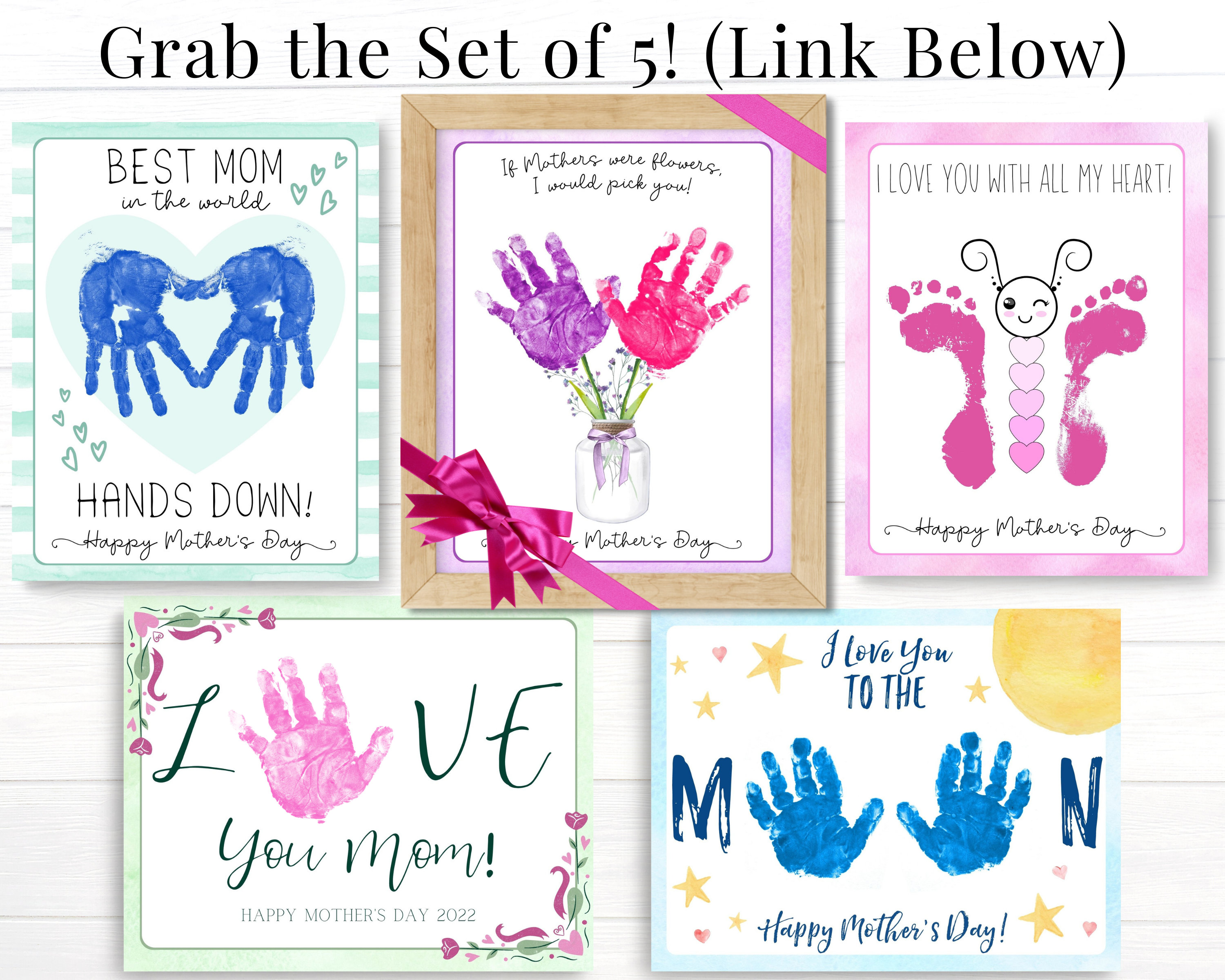 Mother’s Day Gift From Daughter, Pink DIY Handprint Card for Toddler ...