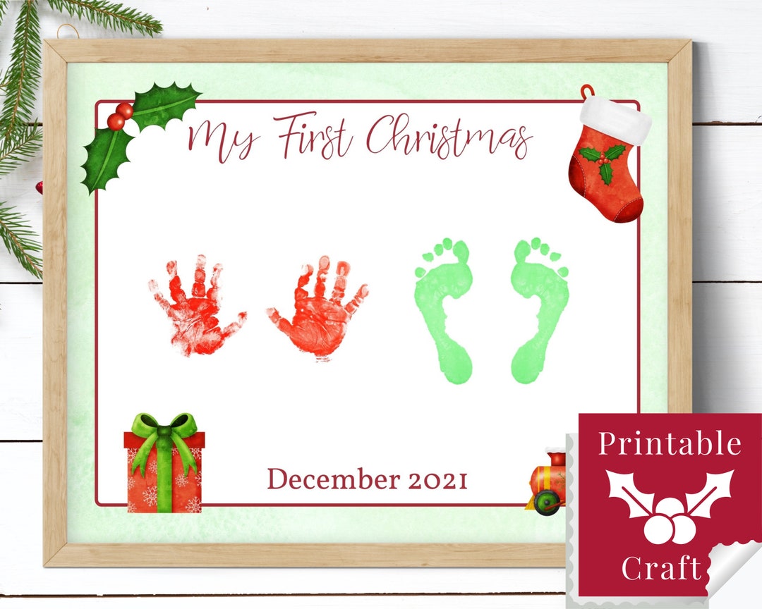 My First Christmas Baby Footprint Handprint Art Personalized - Etsy
