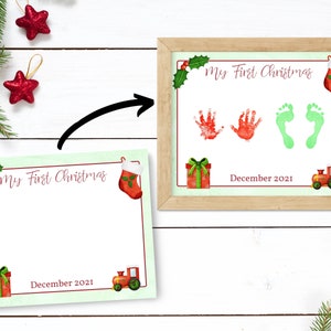 My First Christmas Baby Footprint Handprint Art Personalized - Etsy