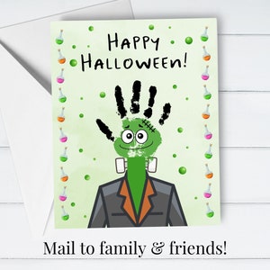 Halloween Printable Cards for Kids, Frankenstein Monster Handprint Art ...