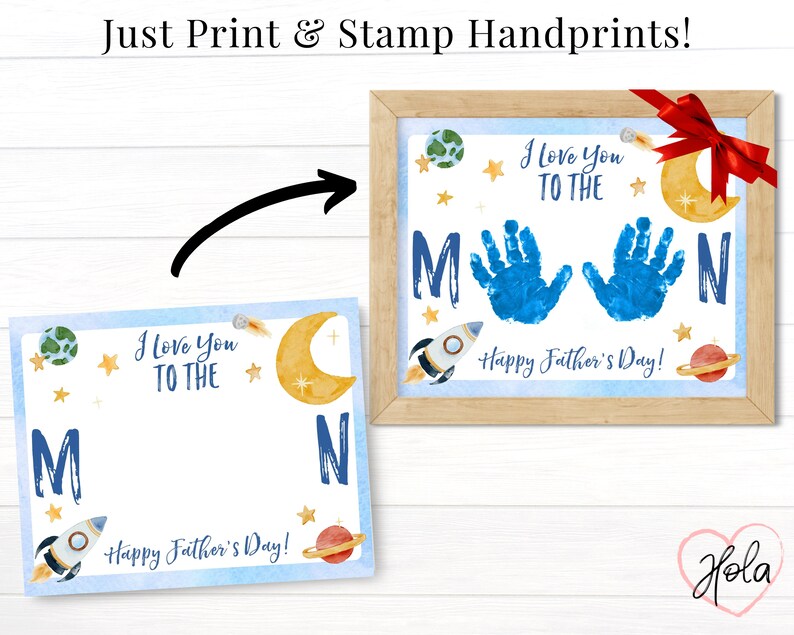 I Love You to the Moon Father Day Handprint Art, Printable Craft for ...