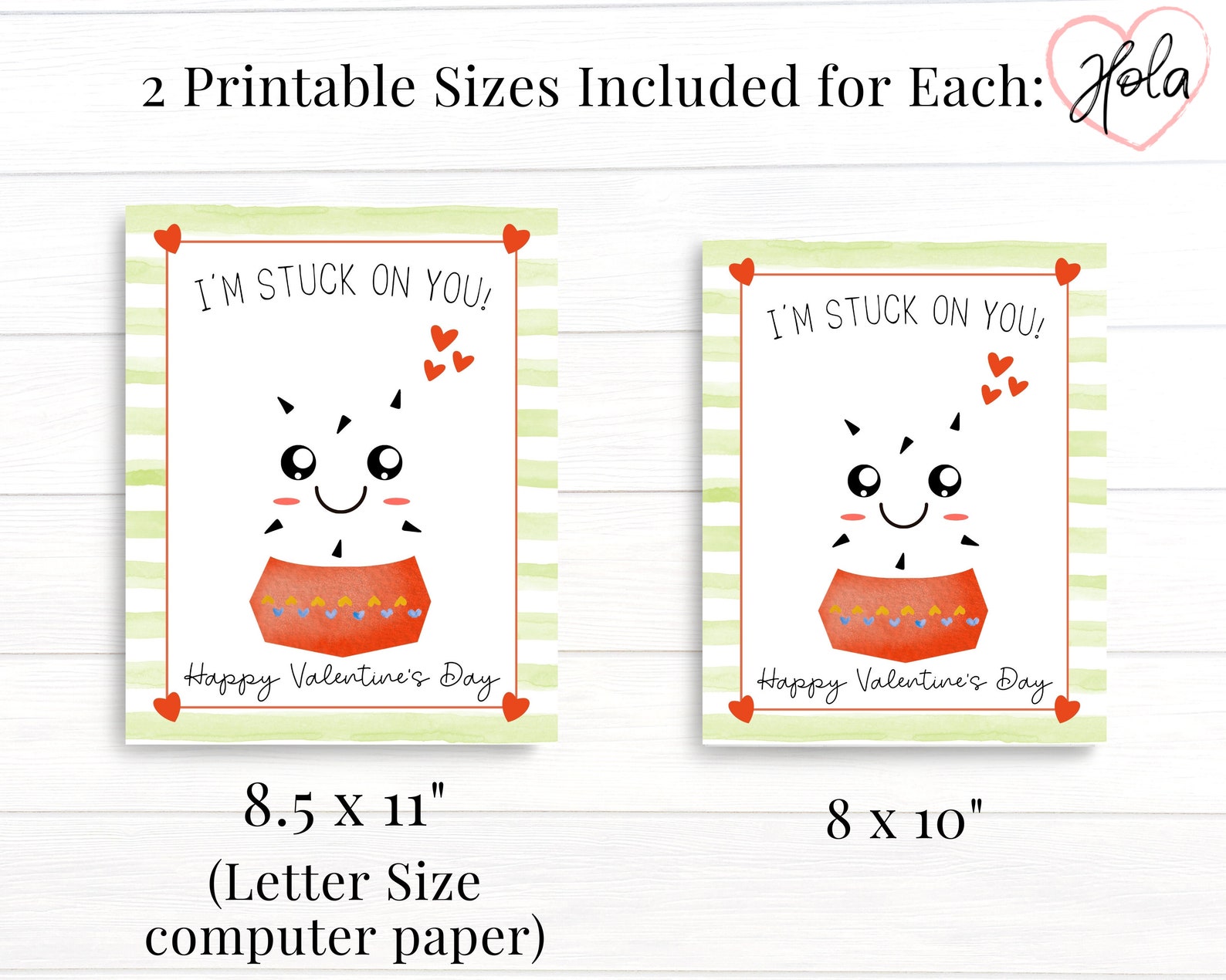 Valentine Card for Kids, Cute Cactus "stuck on You" Valentine's Day ...