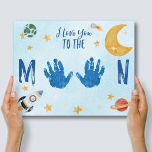 I Love You to the Moon Sign, Canvas Wall Art, Kids Handprint Craft ...