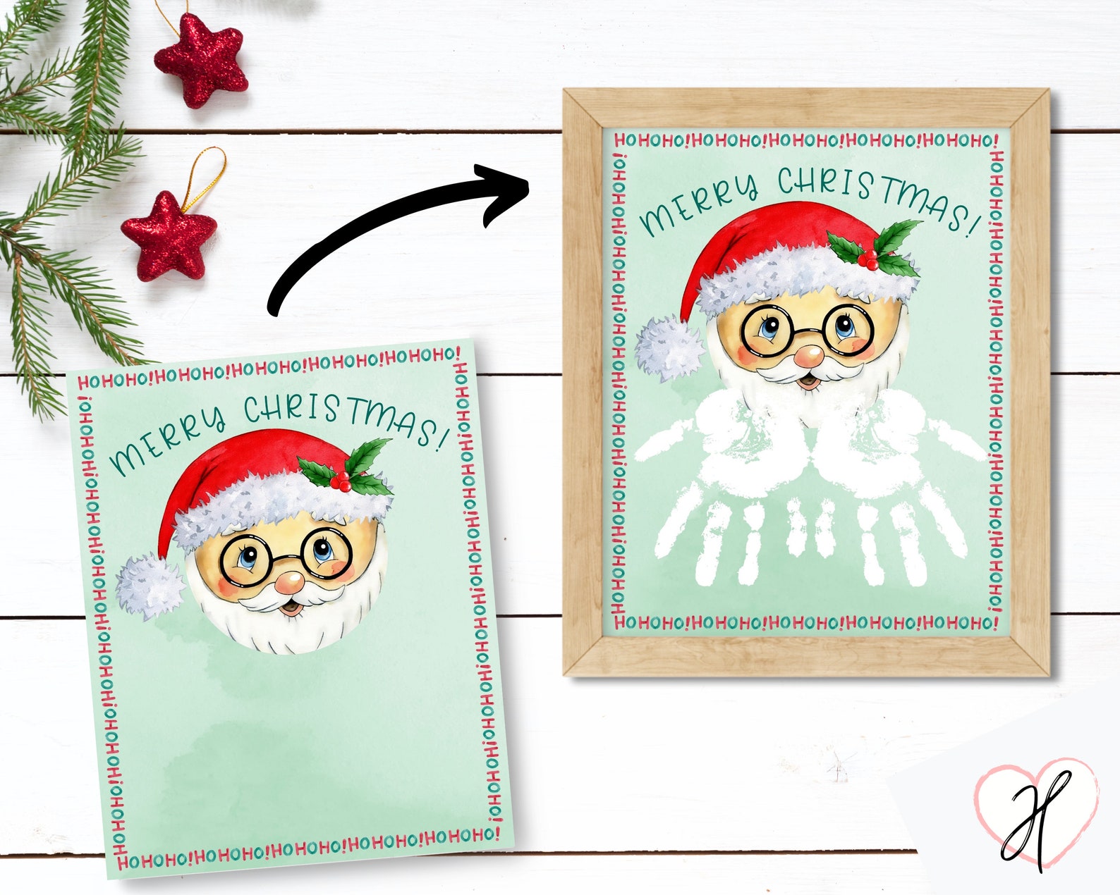 Printable Christmas Cards Santa Handprint Craft Holiday - Etsy