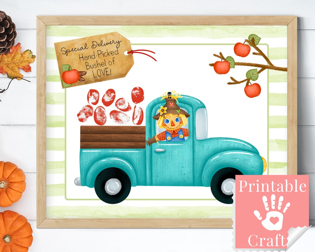 Fingerprint Art Craft for Kids, Printable Gift, Apple Orchard Fall ...