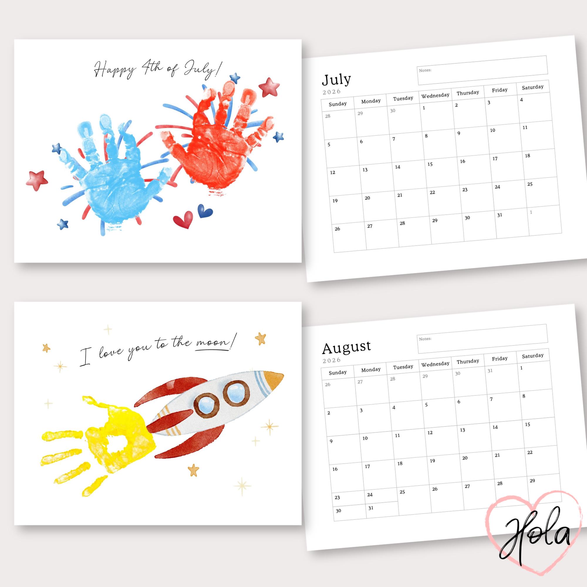 2026 Printable Handprint Calendar, Digital Download Set With 12 Months ...