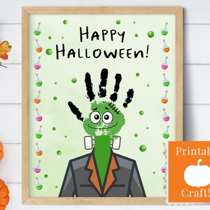 Halloween Printable Cards for Kids, Frankenstein Monster Handprint Art ...