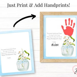 Grandparents Day Flower Craft for Kid, Printable Handprint Art Card for ...