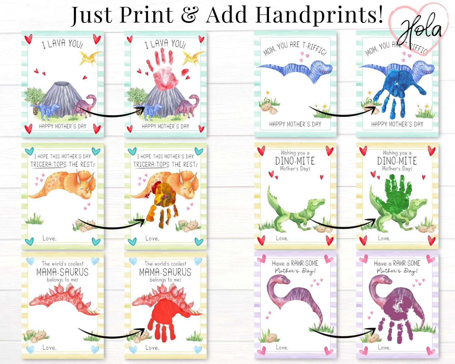 Dinosaur Mothers Day Printable Set, Mother Day Cards for Kids, Toddler ...