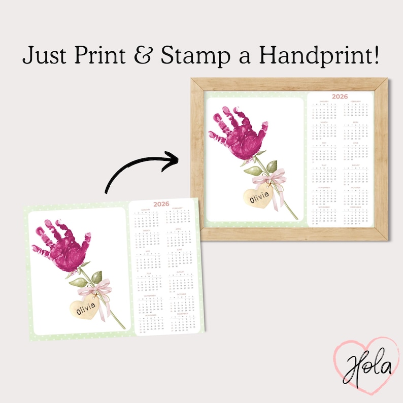 2026 Handprint Desk Calendar Printable, Preschool Hand Print Flowers ...