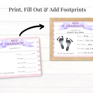 Baby Girl NICU Graduate Certificate for Mom and Dad, Preemie Footprint ...