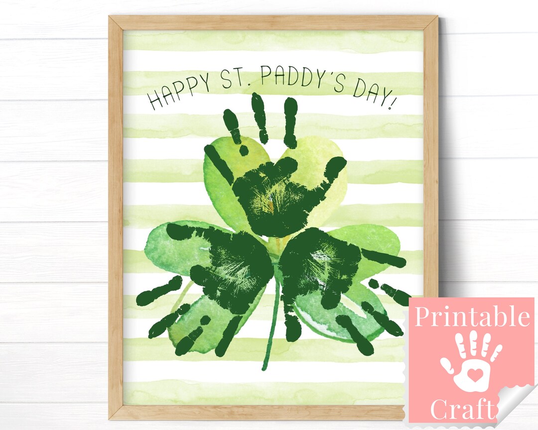 St Patricks Day Handprint Activity, March Craft for Kids, Green Clover ...