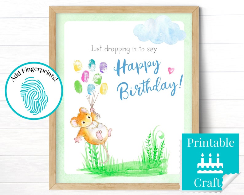 Birthday Card Printable Personalizable From Kids Fingerprint - Etsy