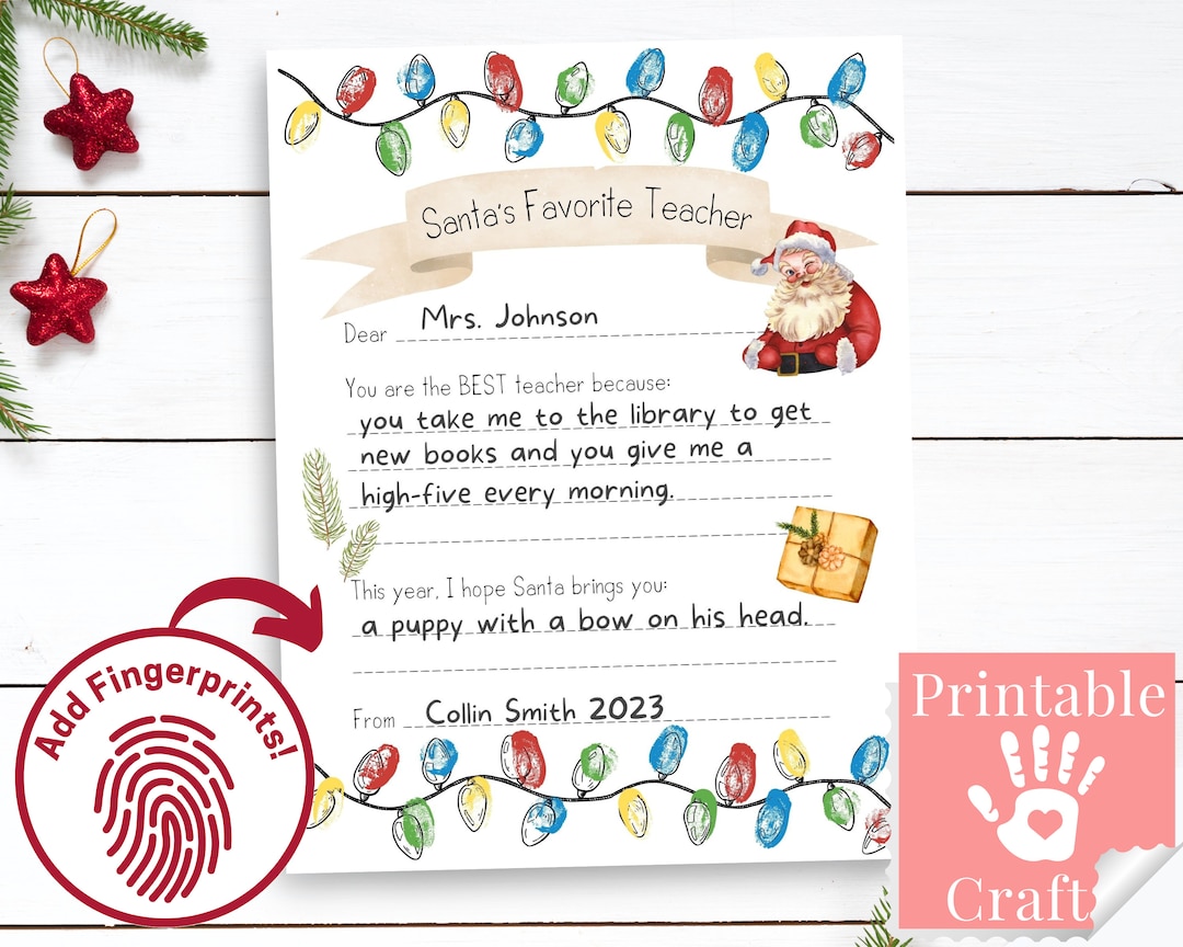 Christmas Card for Teacher, Christmas Lights Fingerprint Art Craft ...