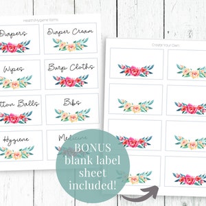 Nursery Organization, Set of 80 Floral Printable Drawer Labels for Baby ...