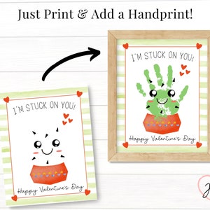 Valentine Card for Kids, Cute Cactus stuck on You Valentine's Day Craft ...