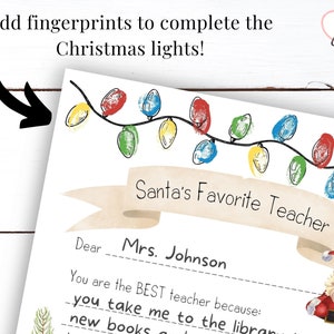 Christmas Card for Teacher, Christmas Lights Fingerprint Art Craft ...