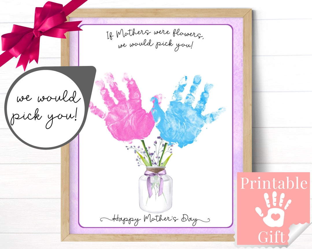 Mothers Day Handprint Flower, Personalize Gift for Mom From 2 Kids ...