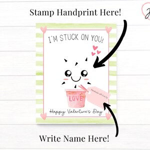 Toddler Valentine Cactus Hand Print, Im Stuck on You Kids Valentine ...