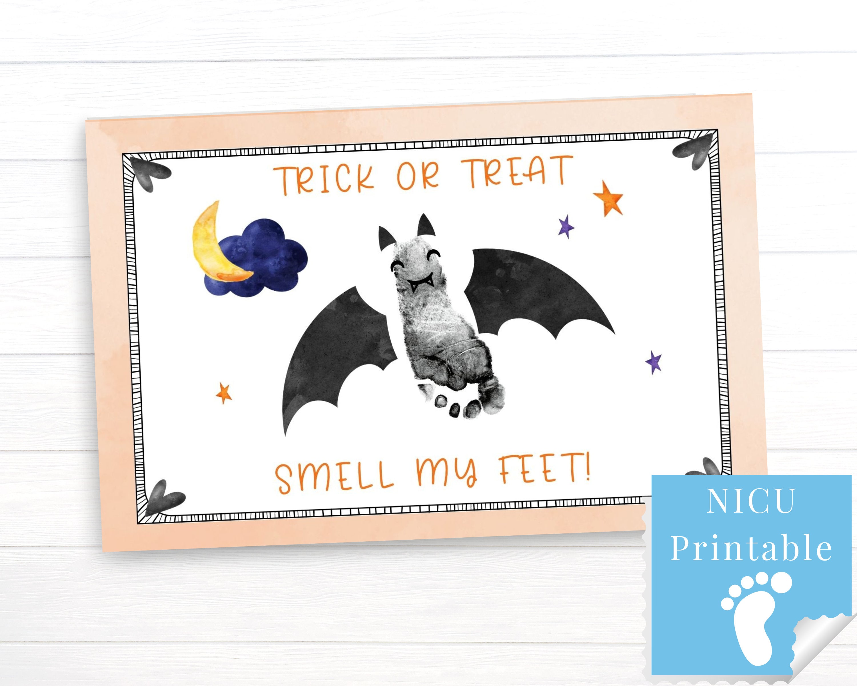 NICU Halloween Card Printable Bat Footprint Art Craft to Send - Etsy ...