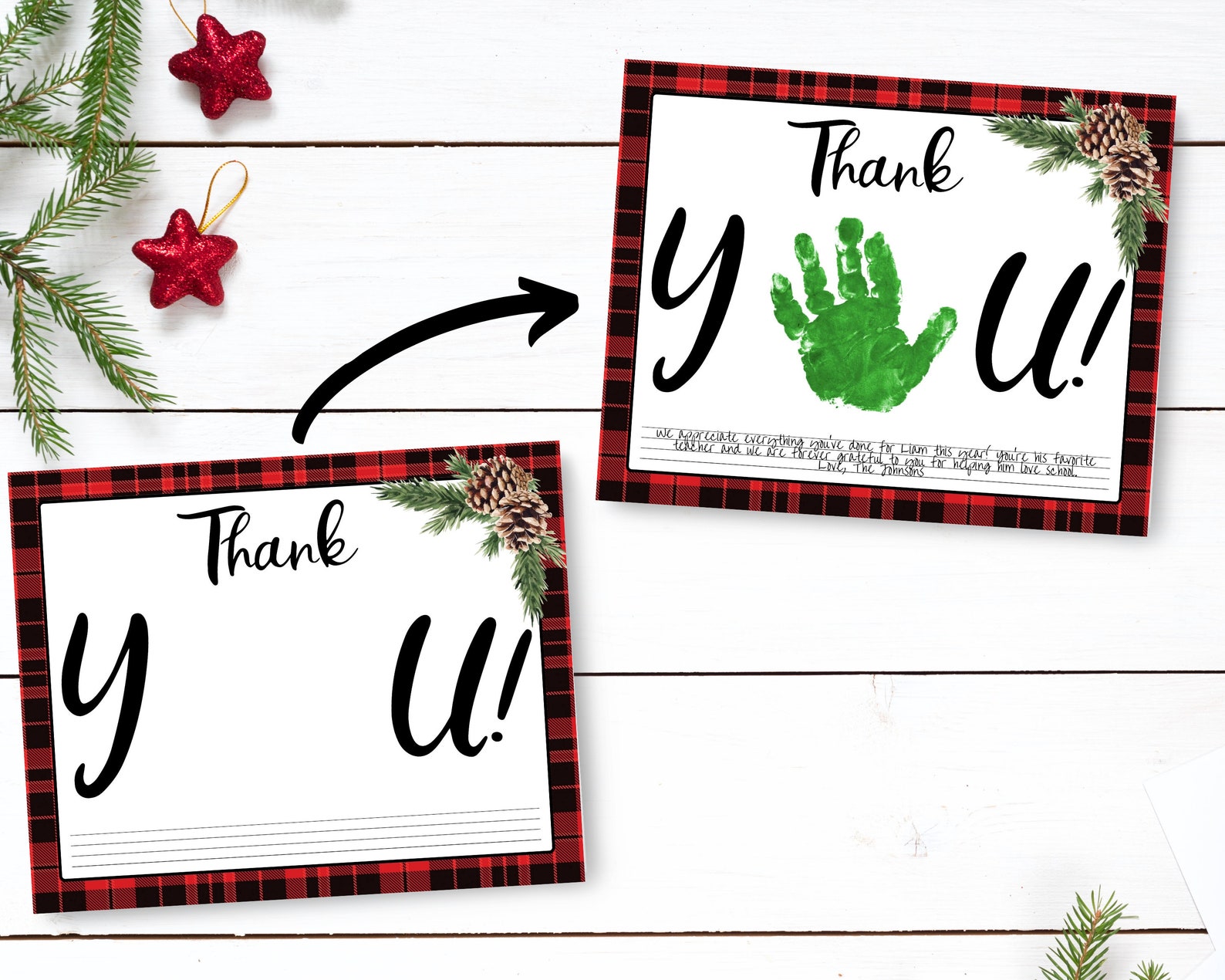 Kids Handprint Christmas Thank You Cards Printable Template - Etsy