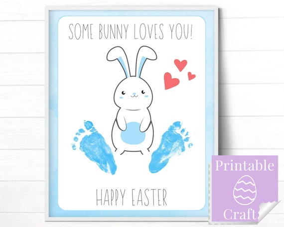 Baby Boy First Easter Footprint Art Printable Easter Cards | Etsy