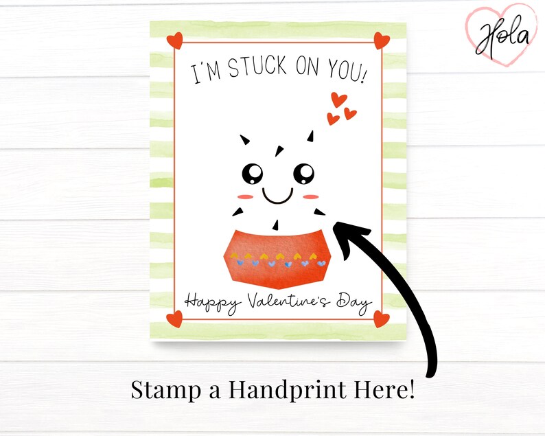 Valentine Card for Kids Cute Cactus stuck on You - Etsy