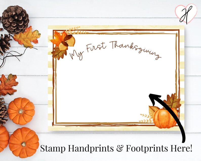 My First Thanksgiving Baby Boy, Printable Footprint Art, Watercolor ...
