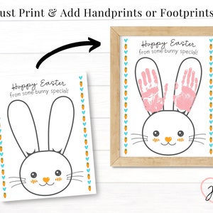Easter Bunny Ears Footprint Art, Hoppy Easter Printable, Handmade Cards ...