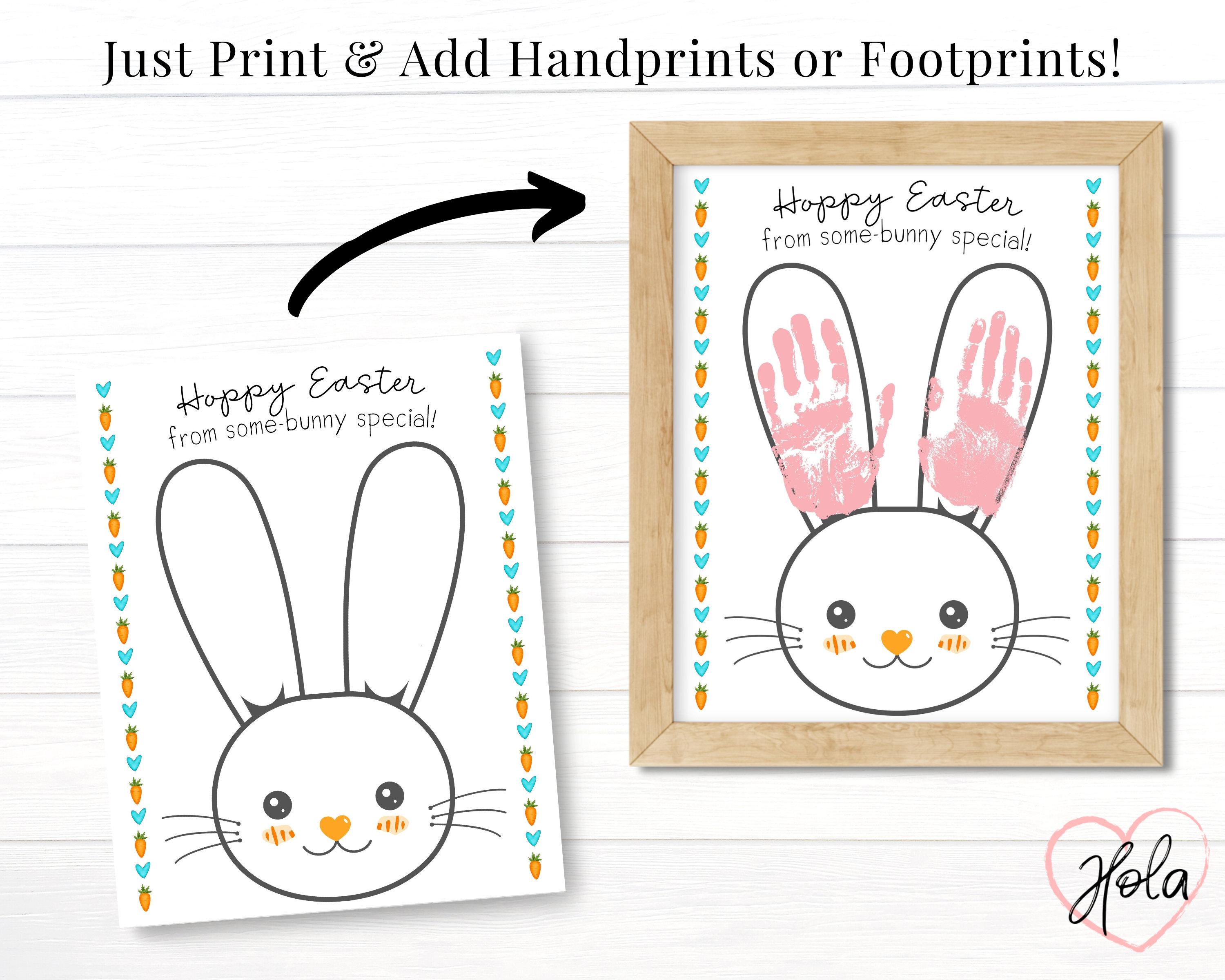 Easter Bunny Ears Footprint Art, Hoppy Easter Printable, Handmade Cards ...