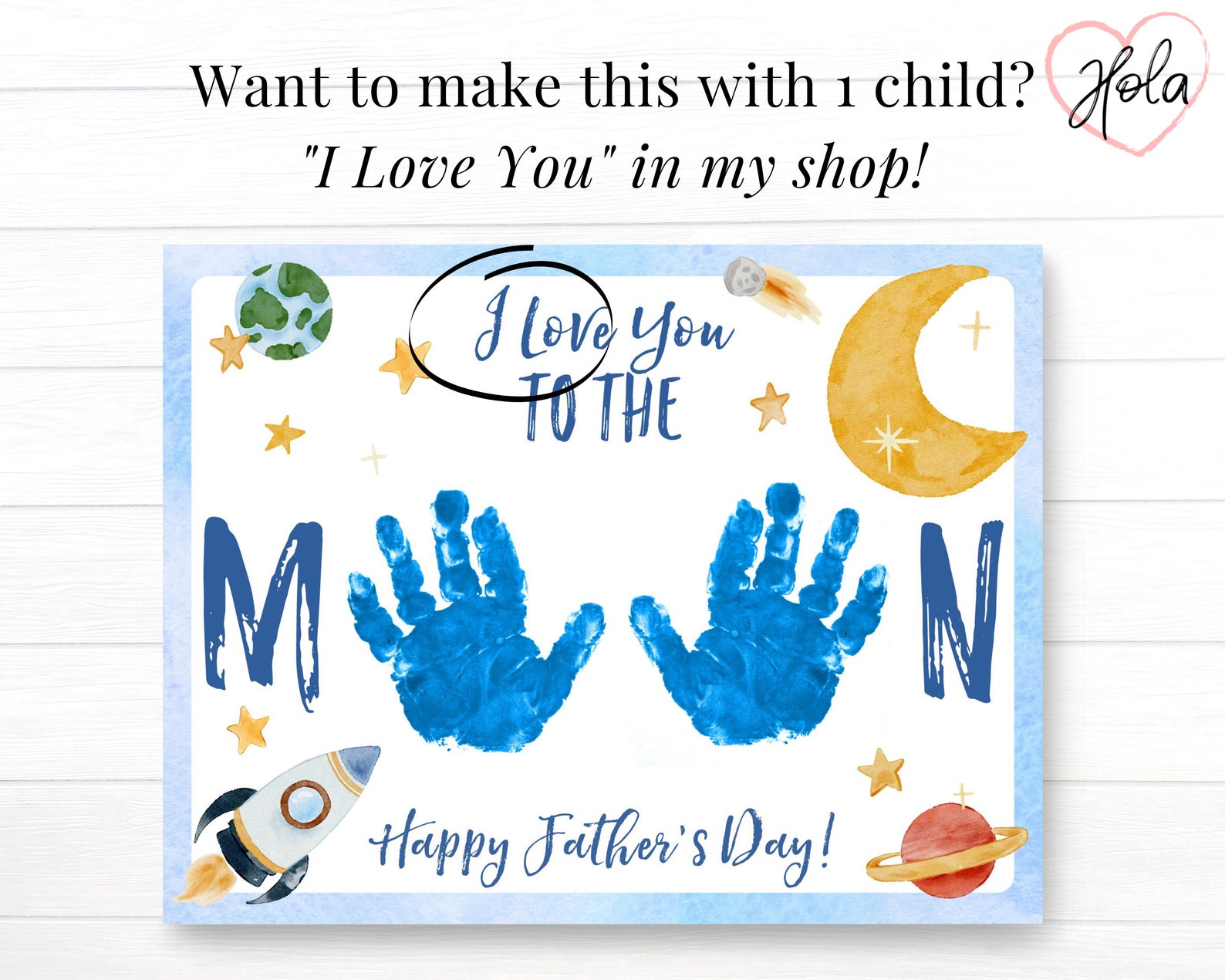 Love You to the Moon Printable Card, Father Day Handprint Art for ...