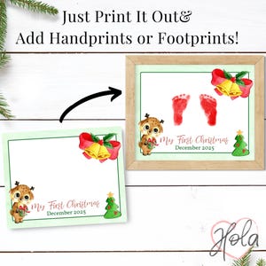 Baby's First Christmas Holiday Card, Baby Handprint Craft, Printable ...