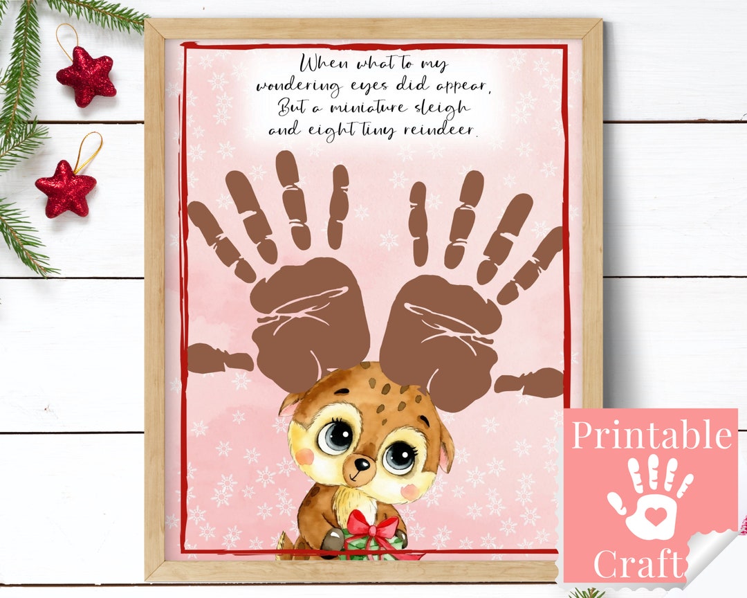 Christmas Printable, Reindeer Easy Handprint Art Activity for Kids ...