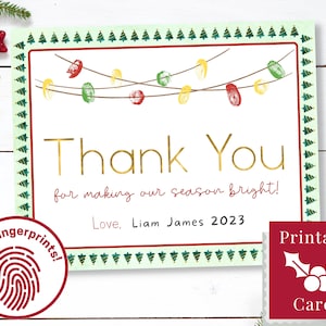 Christmas Thank You Cards for Teachers, Christmas Lights Fingerprint ...