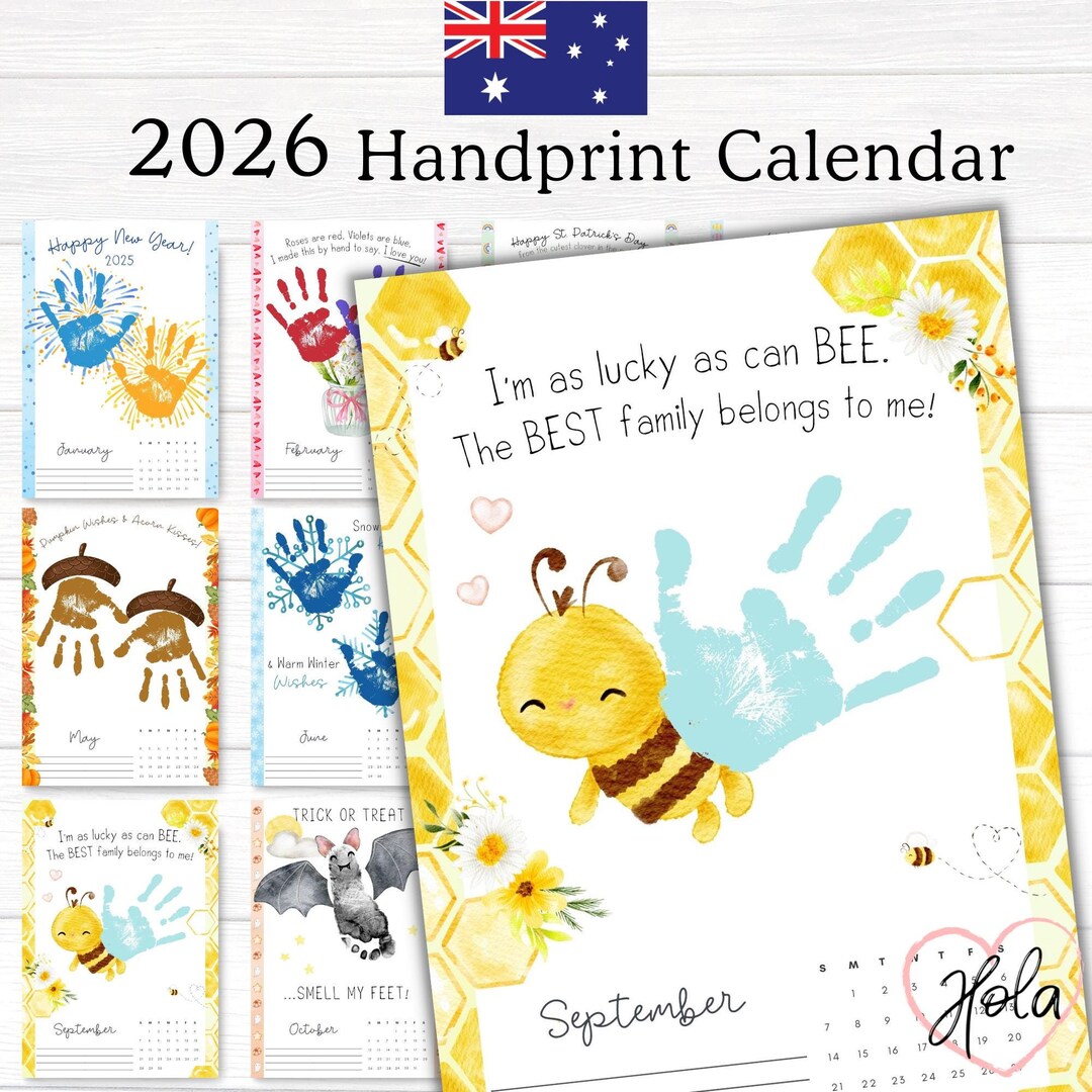 2026 Australia Handprint Calendar, A4 Printable Size Kids Wall Calendar ...