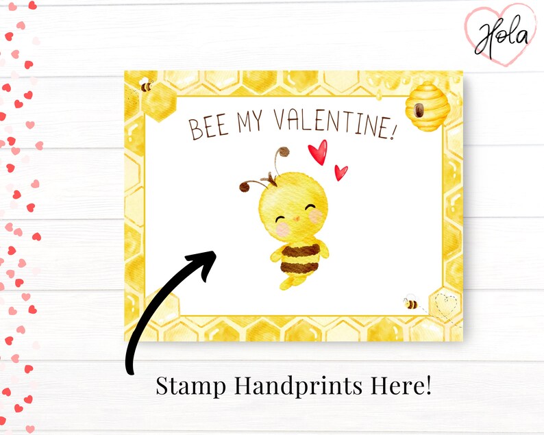 Handprint Valentine Card, Printable Valentines Day Craft for Kids, Bee ...