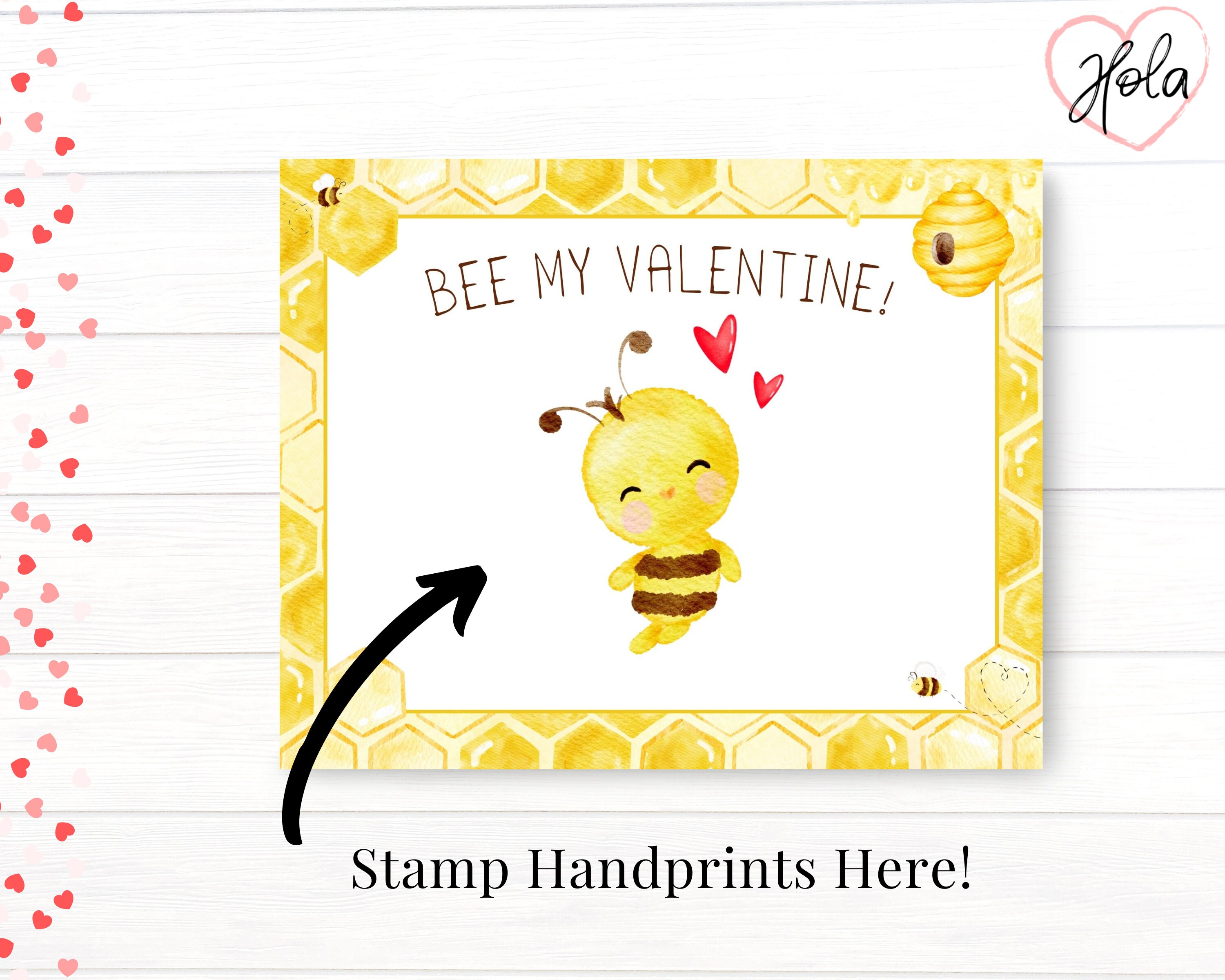 Handprint Valentine Card, Printable Valentines Day Craft for Kids, Bee ...