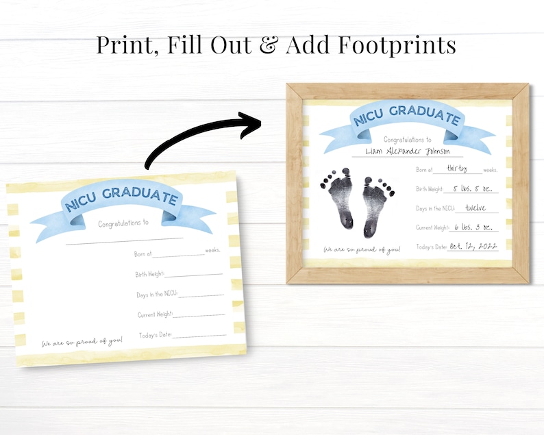 NICU Graduate Sign Keepsake for Mom and Dad, Baby Footprint Certificate ...